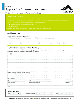 Fillable Online Application for Resource Consent. Use this form to apply for a resource consent ...