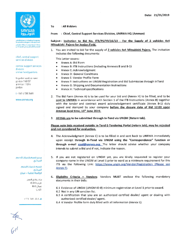 Fillable Online ANNEX A - BID FORM Invitation To Bid (ITB/PS/OO/42/21) Fax Email Print - pdfFiller