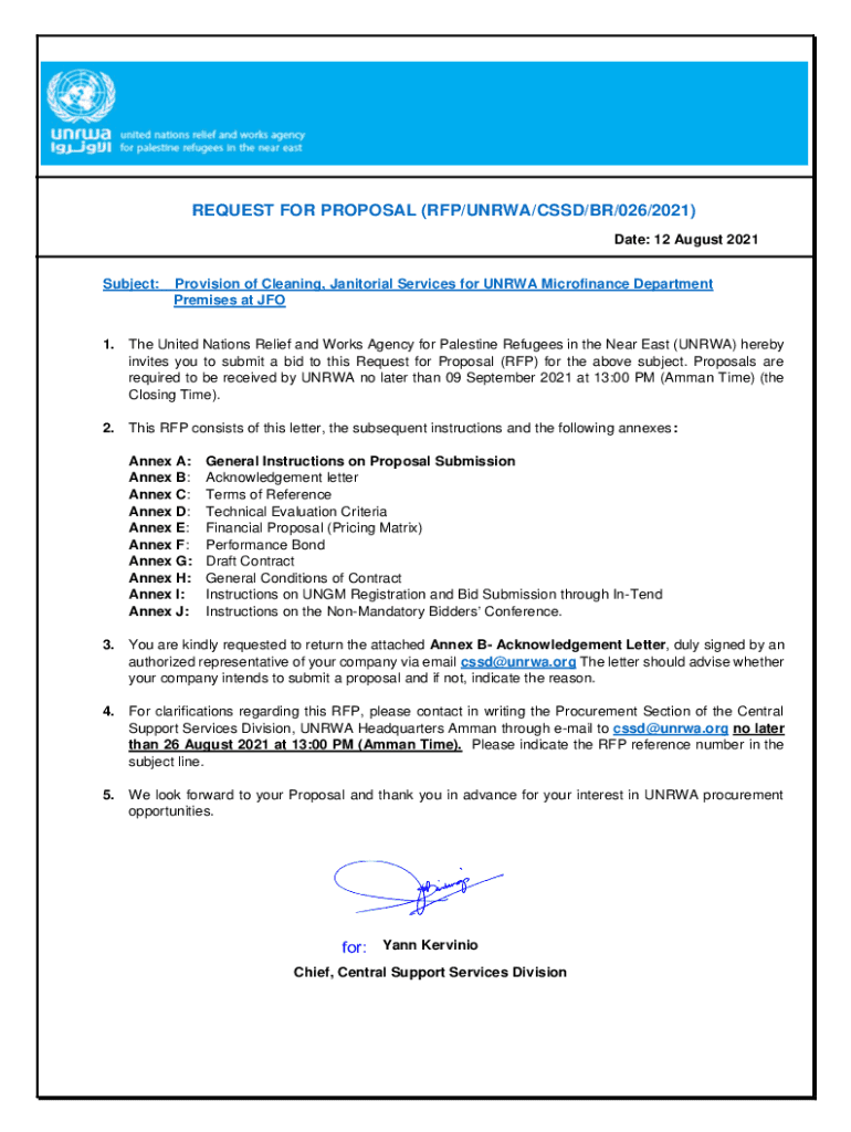 Fillable Online REQUEST FOR PROPOSAL (RFP/UNRWA/CSSD/BR/026/ ... Fax ...