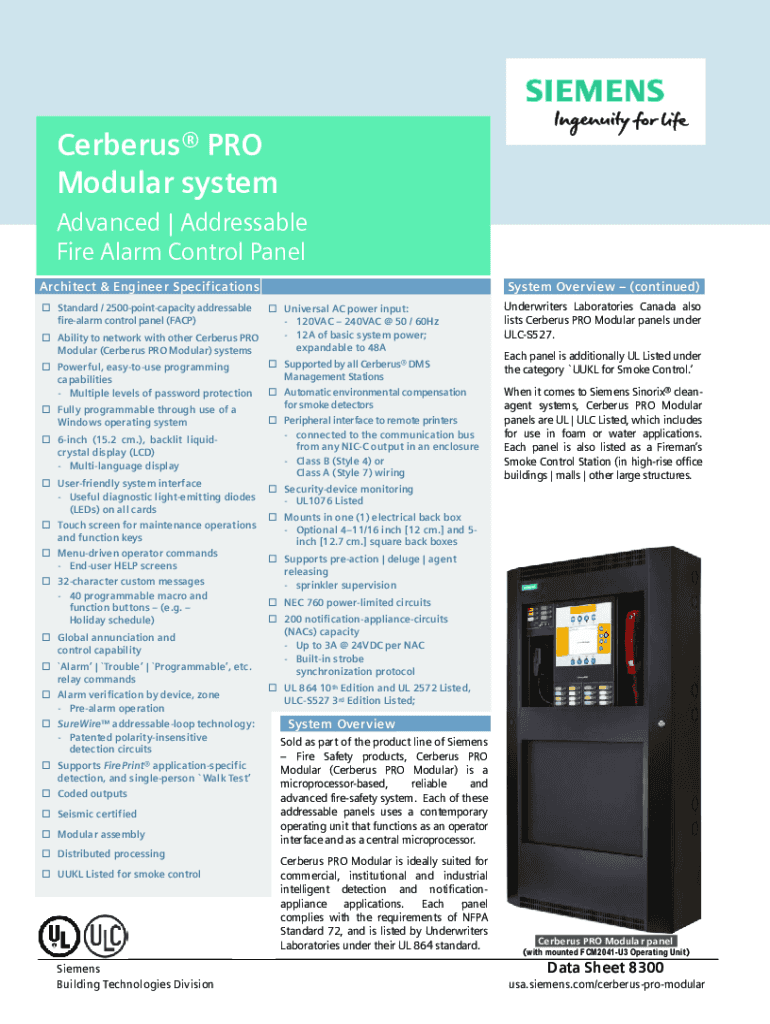 Fillable Online Cerberus Pro Modular System Advanced Addressable Fire ... Fax Email Print ...