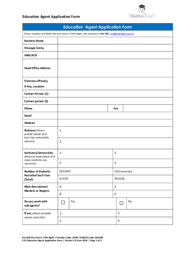 Fillable Online FORM EDUCATION AGENT APPLICATION Fax Email Print - pdfFiller