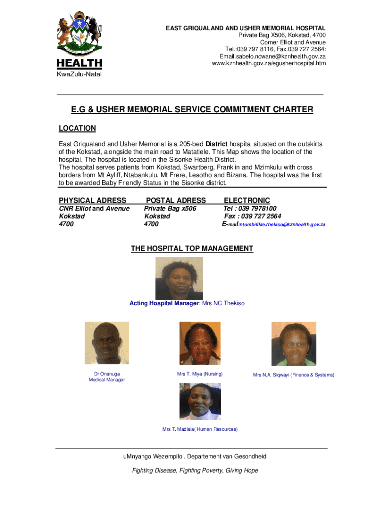 Fillable Online E.G and Usher Memorial Service Commitment Charter Fax ...