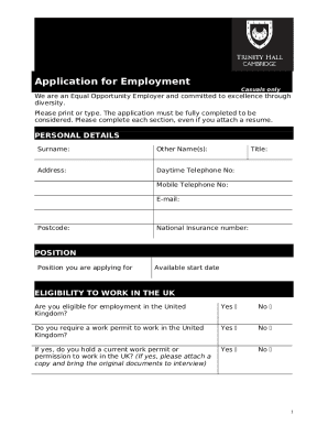 Application for Employment - FOH & BOH Doc Template | pdfFiller