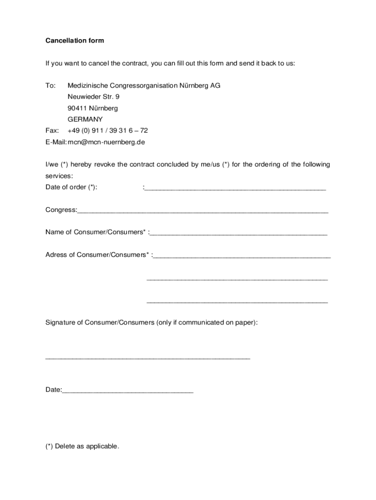 Fillable Online Cancellation form Fax Email Print - pdfFiller