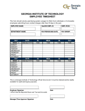 Fillable Online GEORGIA INSTITUTE OF TECHNOLOGY EMPLOYEE TIMESHEET Fax ...