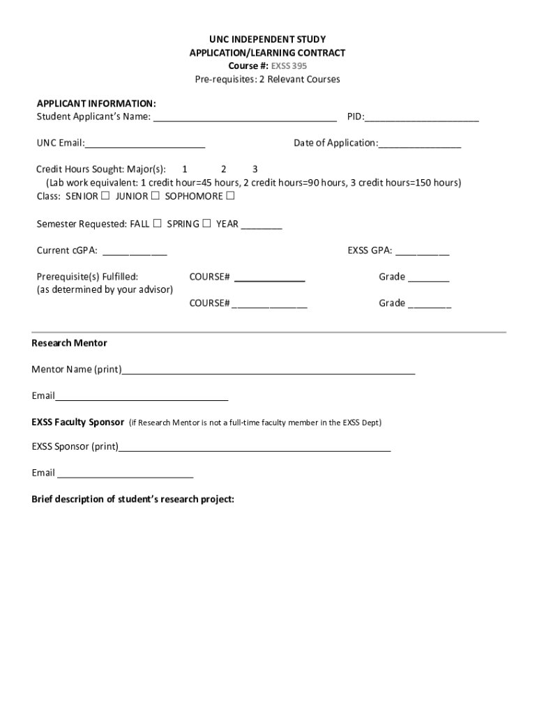 Fillable Online exss unc Independent Study Learning Agreement Fax Email ...