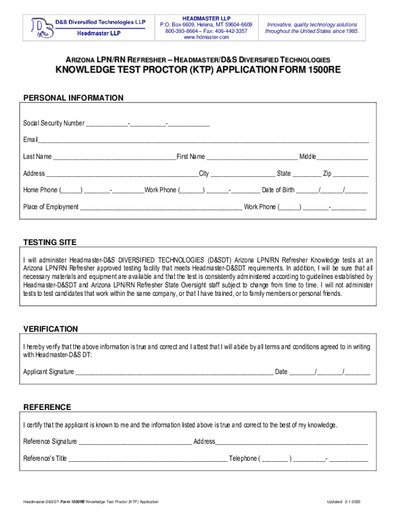 Fillable Online KNOWLEDGE TEST PROCTOR (KTP) APPLICATION FORM 1500RE ...
