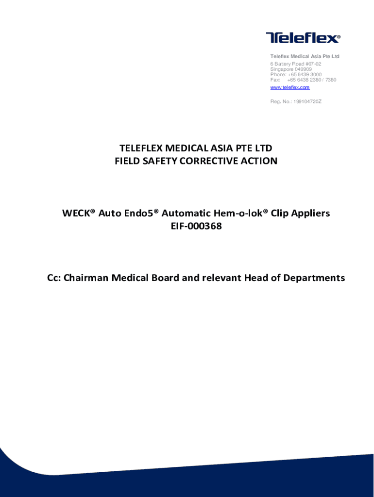 Fillable Online TELEFLEX MEDICAL ASIA PTE LTD FIELD SAFETY CORRECTIVE ...
