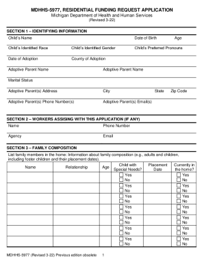Fillable Online MDHHS-5977 Residential Funding Request Application ...