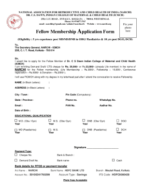 Fillable Online Fellow Membership Application Form NARCHI Fax Email ...