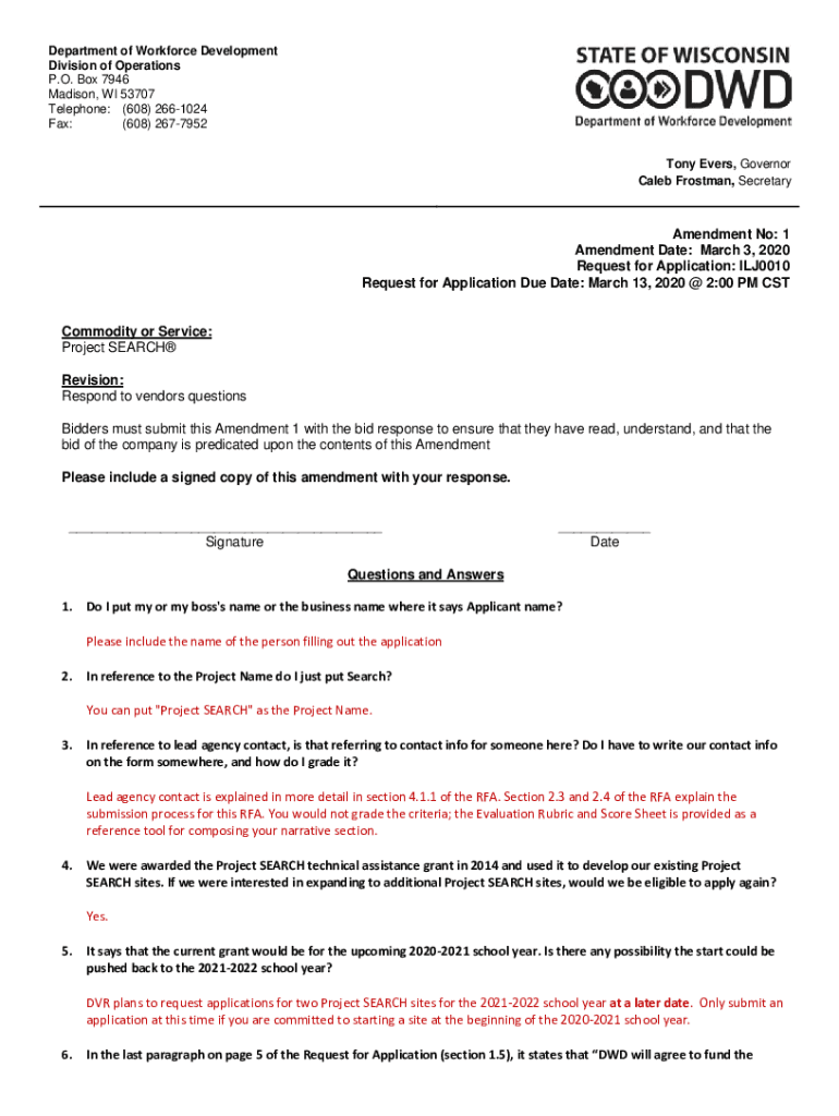Fillable Online 1 Amendment Date: March 3, 2020 Request for Application ...