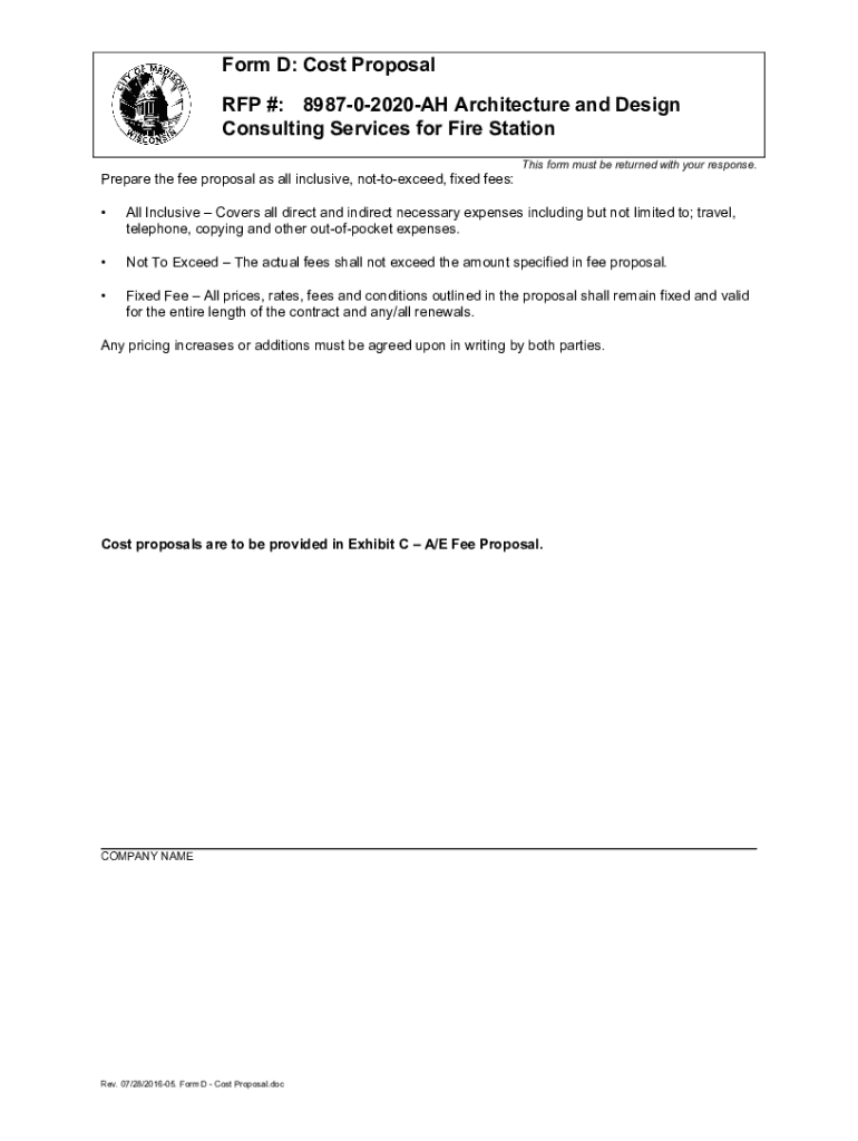 Fillable Online 05. Form D - Cost Proposal.doc Fax Email Print - pdfFiller