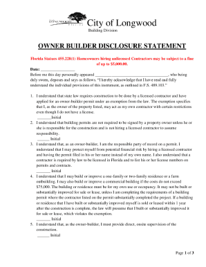 Fillable Online OWNER/BUILDER Disclosure Statement Notary Public Fax ...