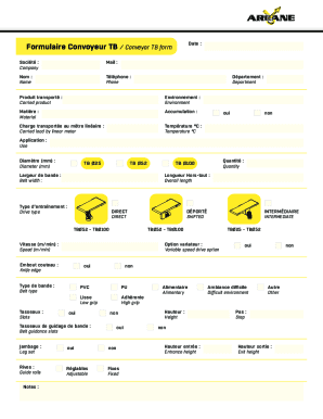 Remplissable En Ligne Formulaire Convoyeur TB / Conveyor TB form - Arcane Fax Email Imprimer ...