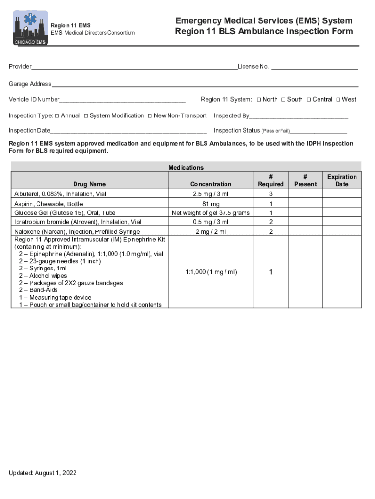Fillable Online Region 11 BLS Ambulance Inspection Form Fax Email Print ...