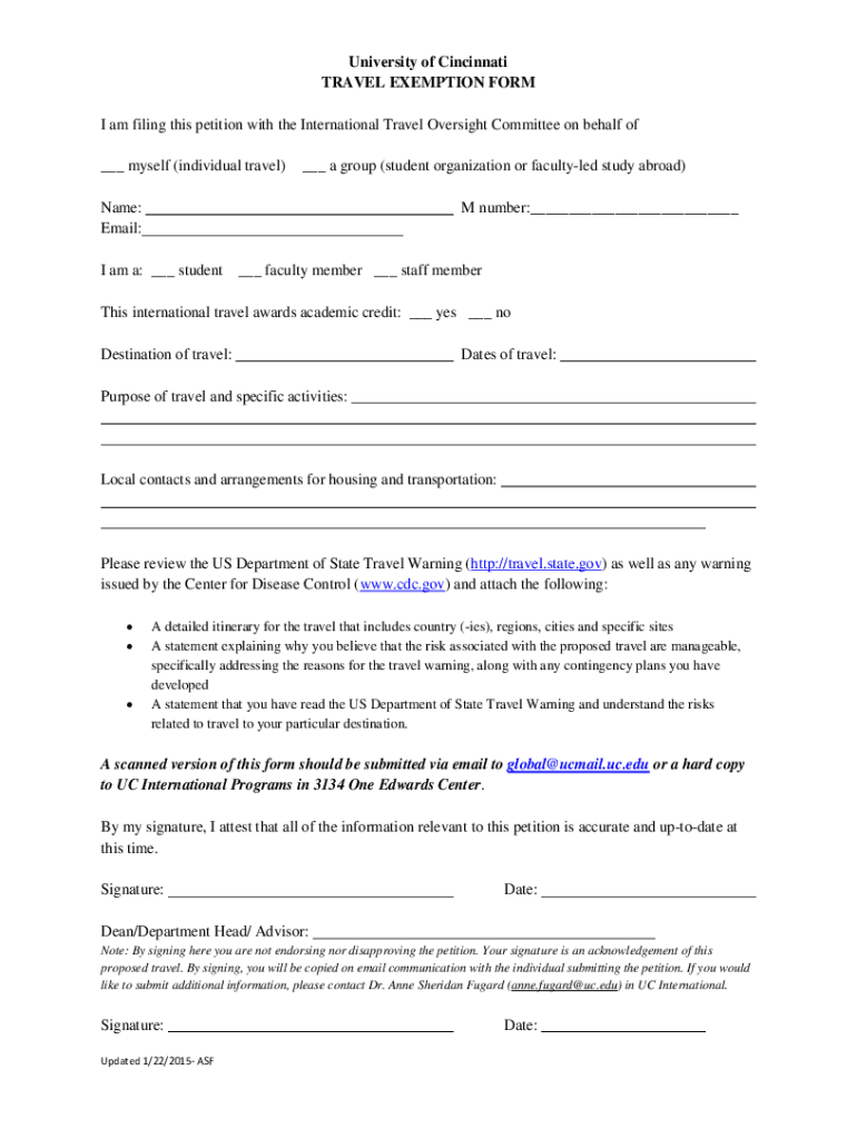 Fillable Online International Travel Policy Request Exception for ...