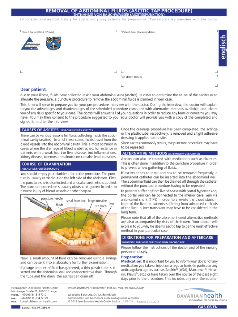 Fillable Online Ascitic fluid Analysis, Peritoneal tap, abdominal ...