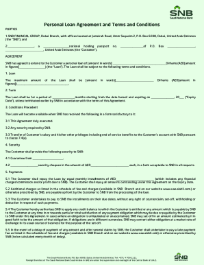Fillable Online Personal Loan Agreement and Terms and Conditions Fax ...