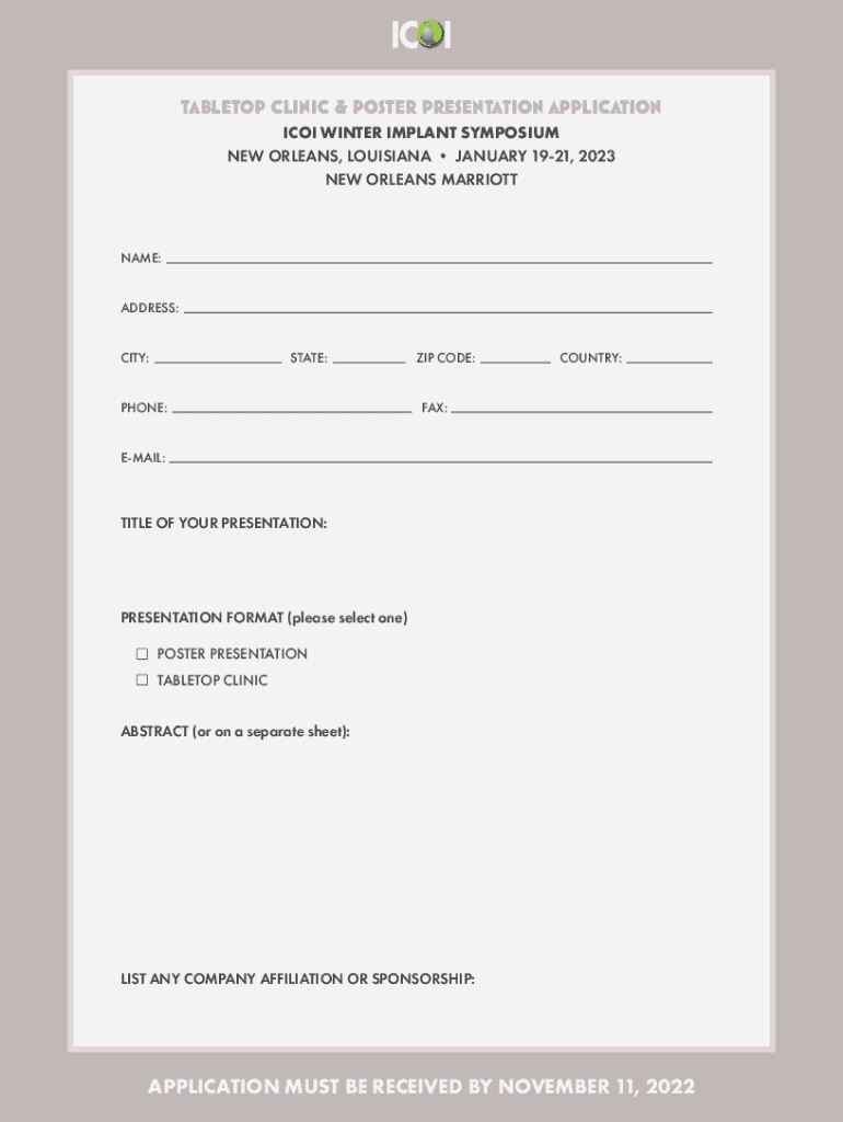 Fillable Online Tabletop Clinic & Poster Presentation Application Fax Email Print - pdfFiller