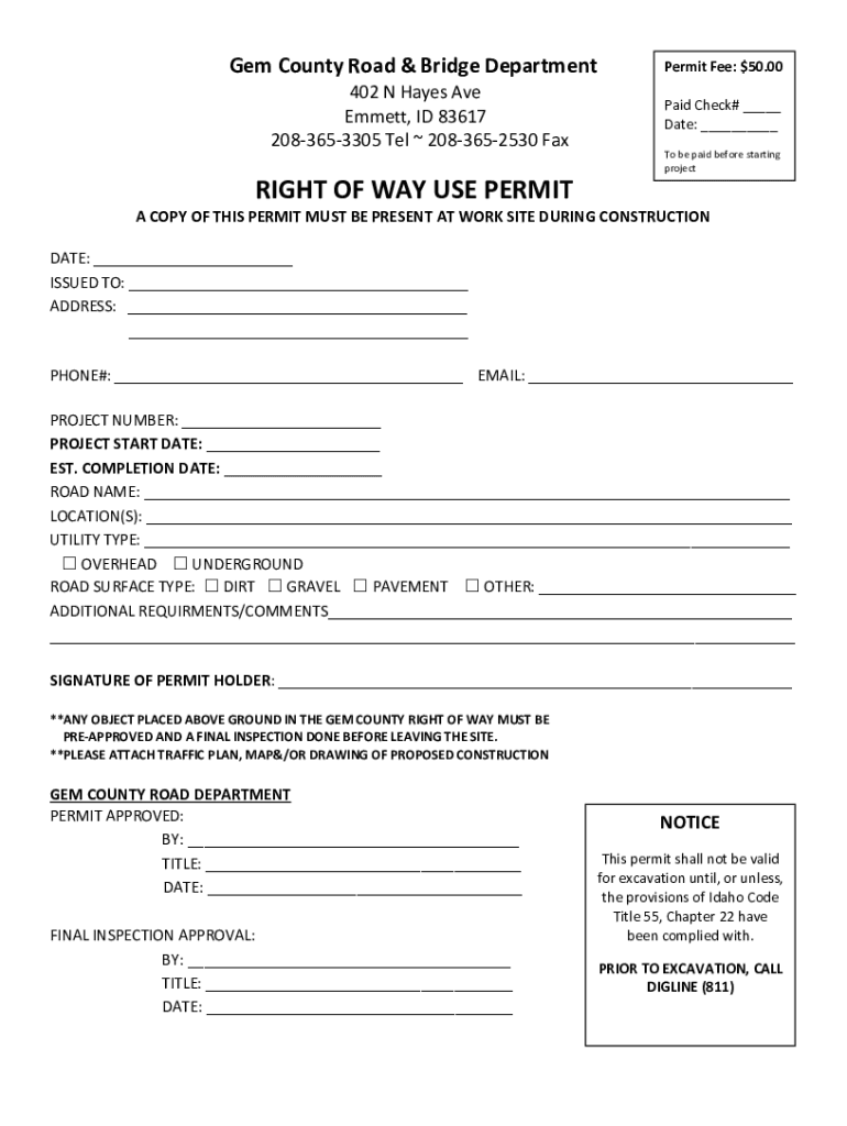 Fillable Online Gem County Road Conditions with Driving and Traffic ...