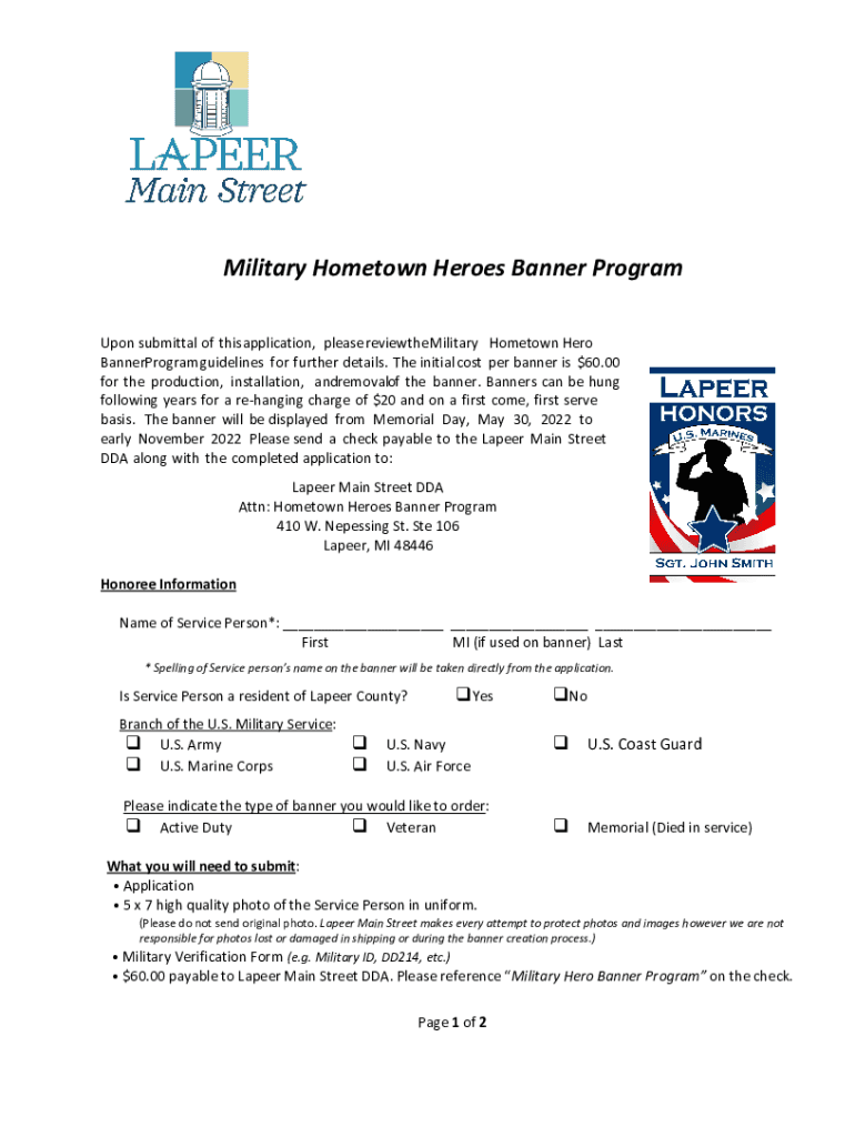 Fillable Online Hometown Hero Banner ProgramWildwood, MO Fax Email ...