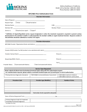 Fillable Online BHT/ABA Prior Authorization Form - Member Information ...