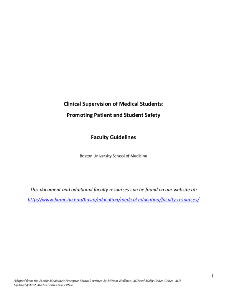 Fillable Online Clinical Supervision of Medical Students: Promoting ...