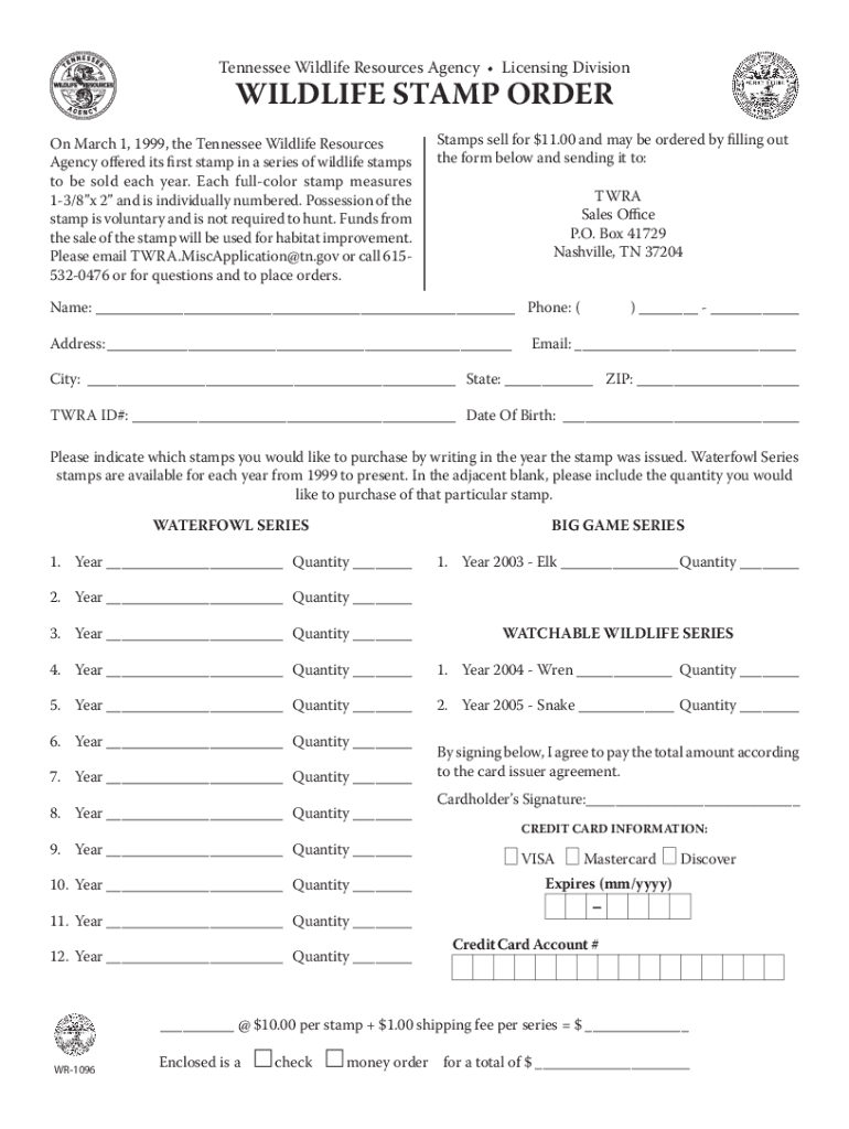 Fillable Online Waterfowl Stamp Order Form. Waterfowl Stamp Order Form ...