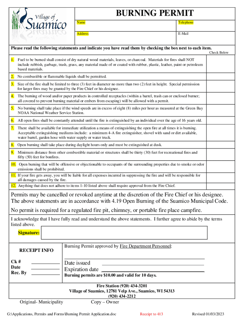 Fillable Online Burning Permit Application Fax Email Print - pdfFiller