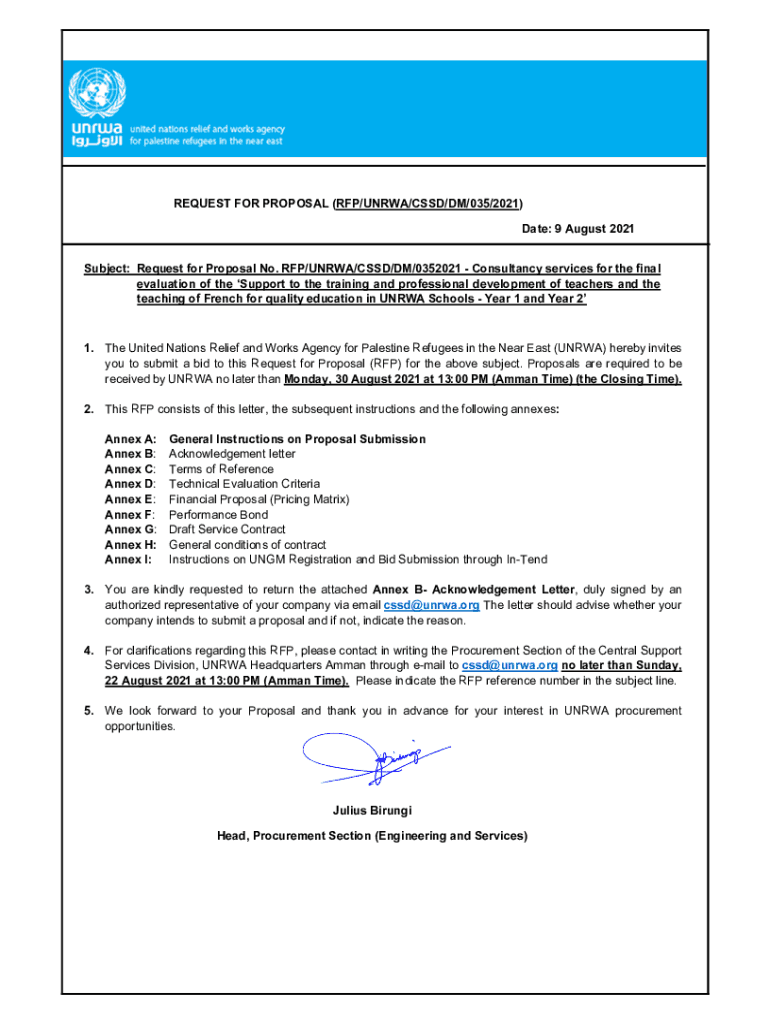 Fillable Online Request for Proposal (RFP/UNRWA/CSSD/DM/035/2021) Fax Email Print - pdfFiller