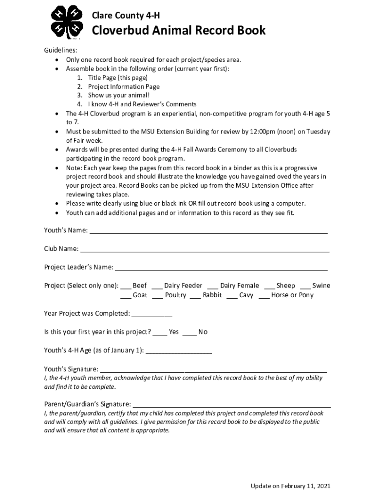 Fillable Online Record Books - Extension La Crosse County - UW-Madison Fax Email Print - pdfFiller