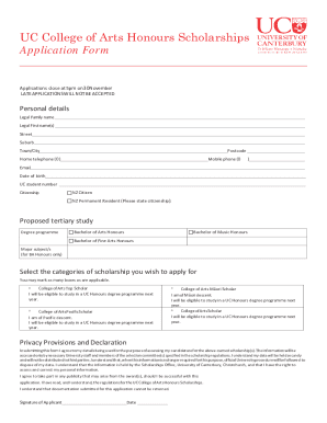 Fillable Online UC College of Arts Honours Scholarships Application Form Fax Email Print - pdfFiller
