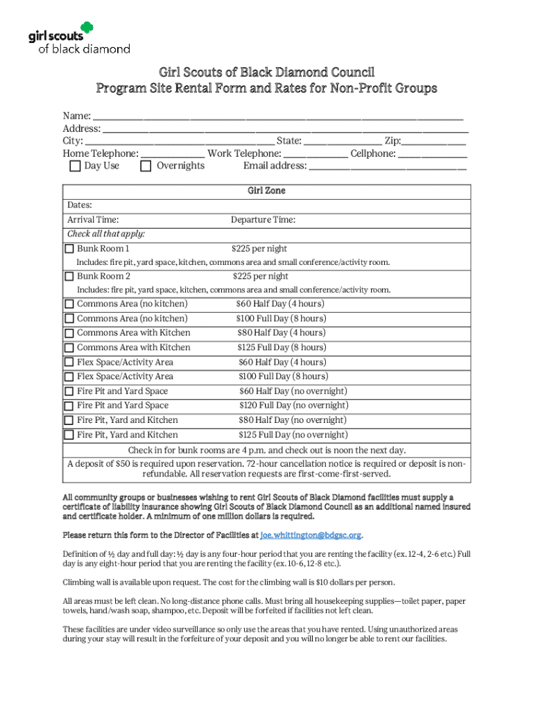 Fillable Online Girl Scouts of Black Diamond Council Program Site ...