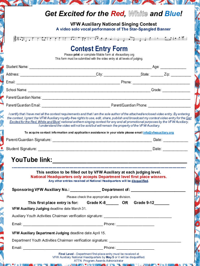 Fillable Online Get Excited for the Red, and Blue! Contest Entry Form ...
