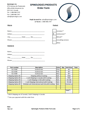 Fillable Online SPINOLOGICS PRODUCTS Order Form Fax Email Print - pdfFiller