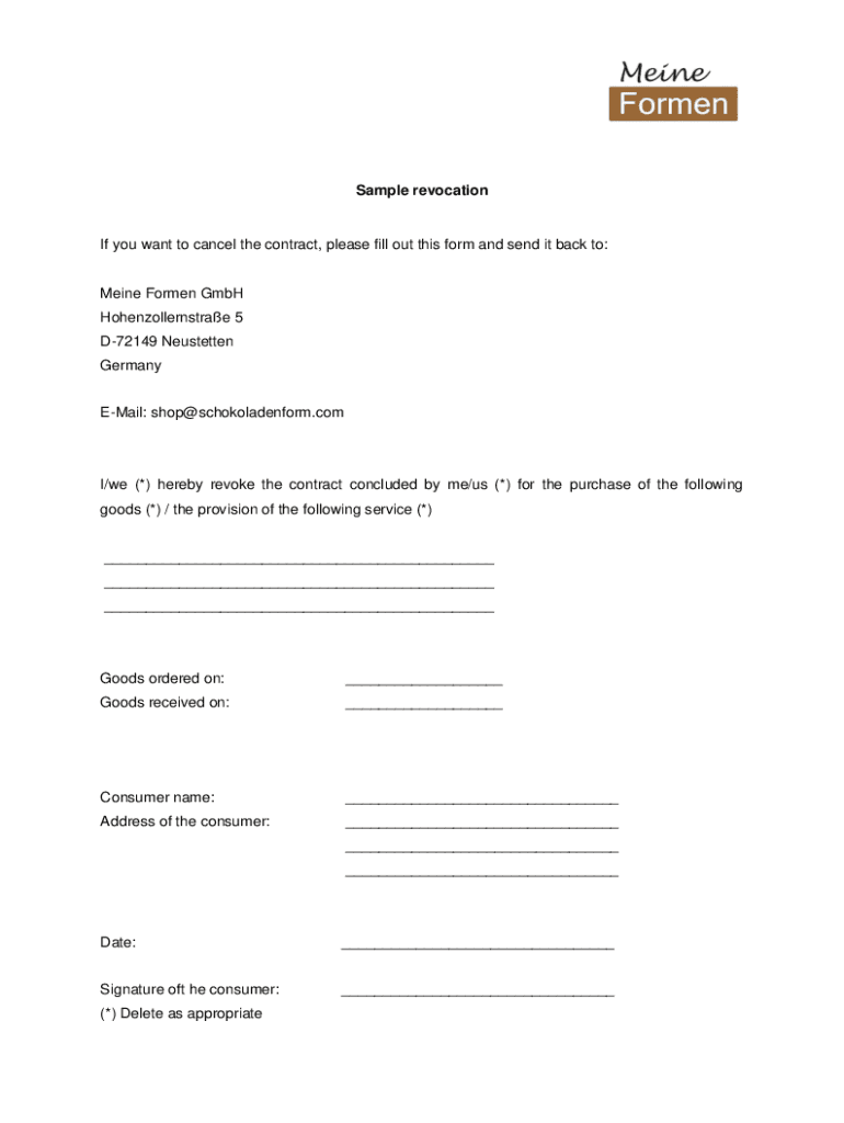 Fillable Online Sample Cancellation Form for cancelling orders - GEFRO ...