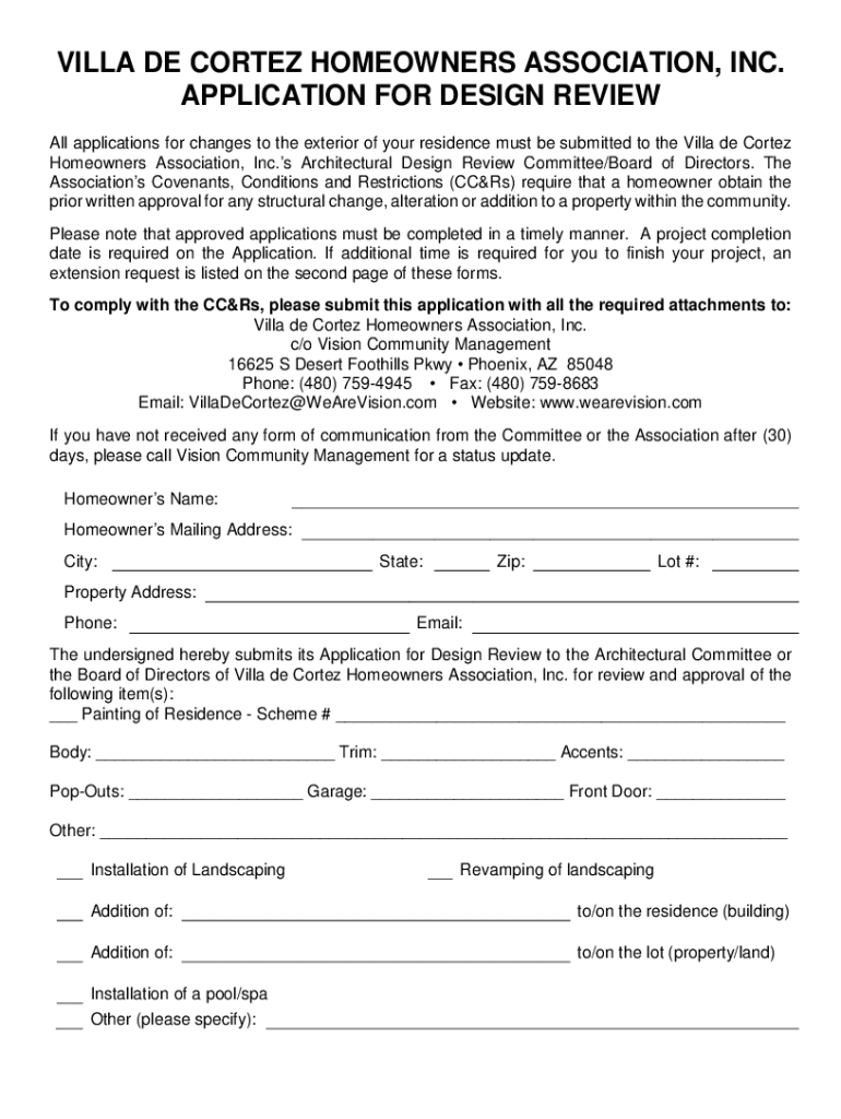 Fillable Online Villa de Cortez Homeowners Association, Inc. Fax Email Print - pdfFiller