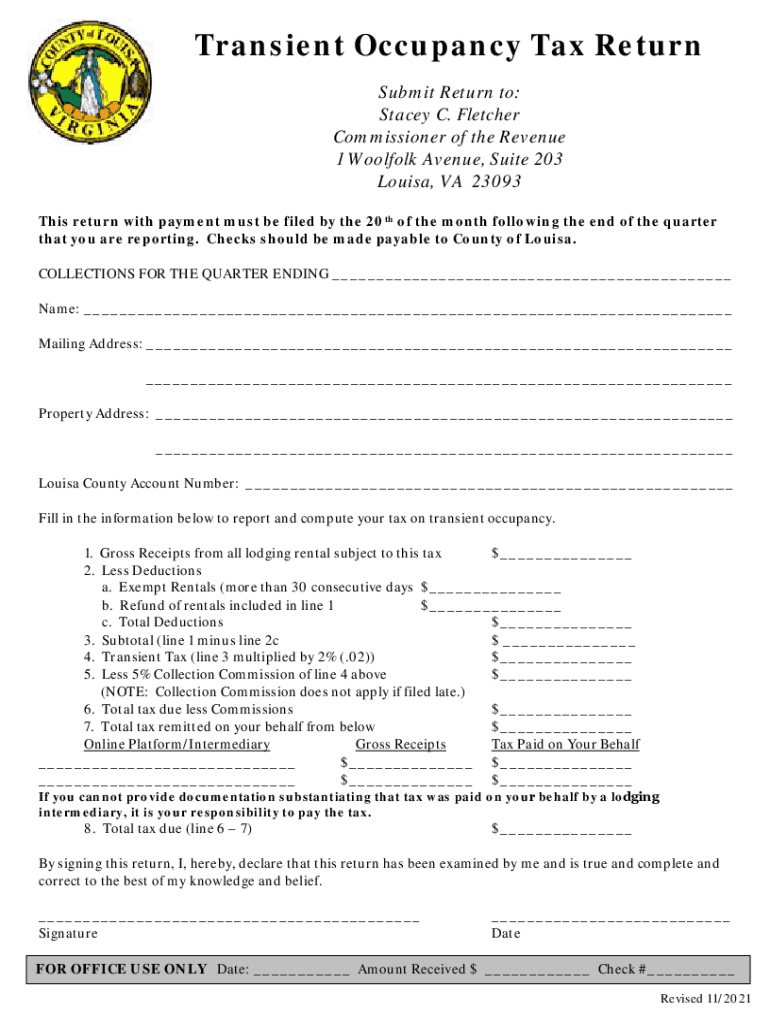 Fillable Online Transient Occupancy Tax Return Fax Email Print - pdfFiller