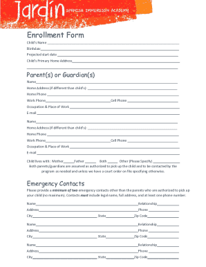 Fillable Online CHILD S FACE SHEET/ENROLLMENT FORM INFANT/TODDLER Fax ...