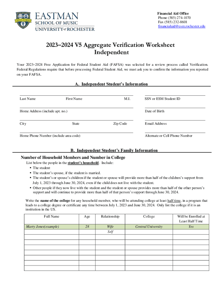 Fillable Online 20232024 V5 Aggregate Verification Worksheet Independent Fax Email Print - pdfFiller