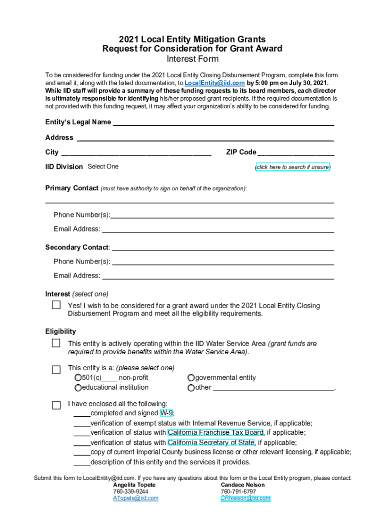 Fillable Online 2021 Local Entity Closing Disbursement Program Request for ... Fax Email Print ...