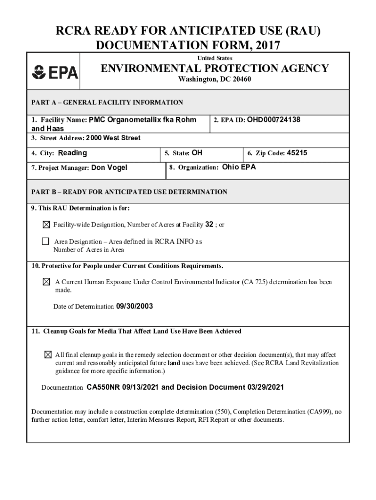 Fillable Online epa ohio RCRA Ready for Anticipated Use (RAU ...
