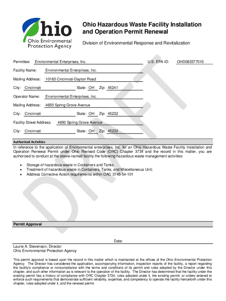 Fillable Online epa ohio Ohio Hazardous Waste Facility Installation and ...