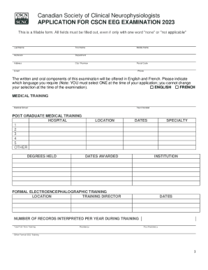 Fillable Online APPLICATION FOR CSCN EEG EXAMINATION 2023 Fax Email Print - pdfFiller