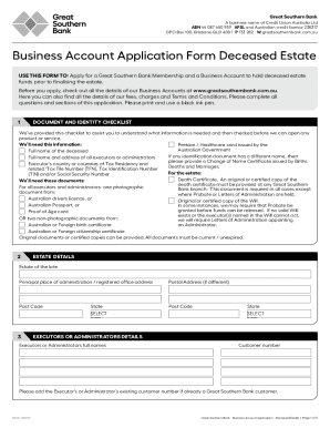 Fillable Online Business Account Application Form Deceased Estate Fax ...