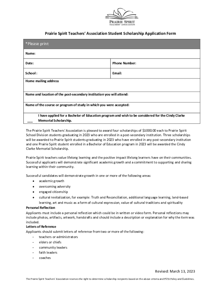 Fillable Online PSTA Student Scholarship Application Form 2023 Fax ...