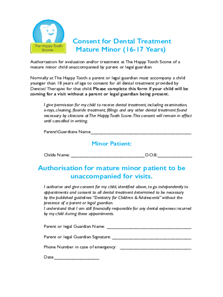Fillable Online Authorization to Consent to Medical/Dental Care of ...