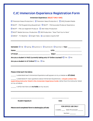 Fillable Online CJC Immersion Experience Registration Form Fax Email ...