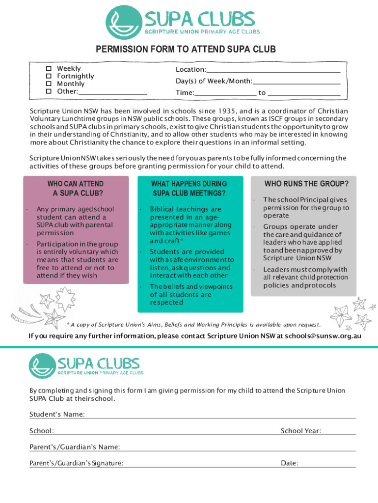 Fillable Online PERMISSION FORM TO ATTEND AFTER SCHOOL SUPA ... Fax Email Print - pdfFiller