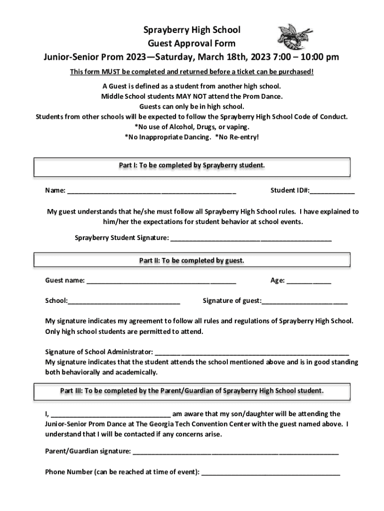 Fillable Online Sprayberry High School Guest Approval Form Junior ...